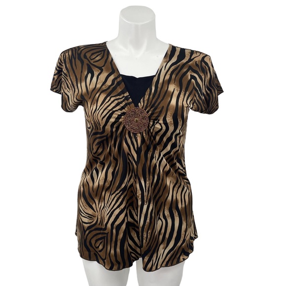 Susan Lawrence | Tops | Susan Lawrence Brown Zebra Animal Print ...